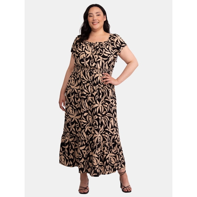 Terra & Sky Women's Plus Crinkle Off Shoulder Maxi Dress, Sizes 0X-5X ...
