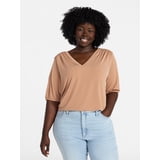 Terra & Sky Women's Plus Size V Neck Tee with Elbow Sleeves, Sizes 0X ...