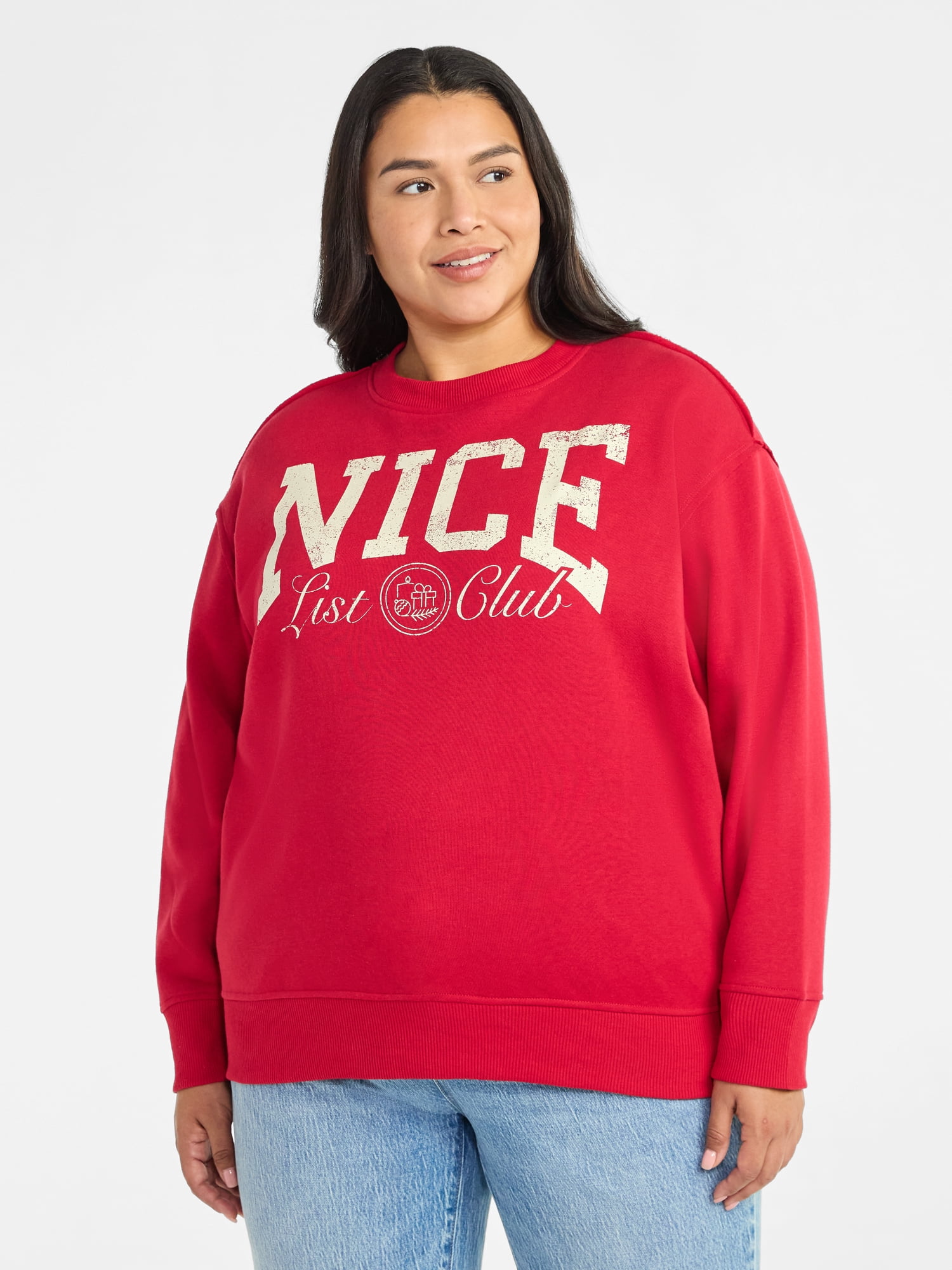 Terra & Sky Women's Plus Size Nice List Club Graphic Sweatshirt with ...