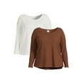 Terra And Sky Womens Plus Henley Rib Knit Jersey Top 2 Pack
