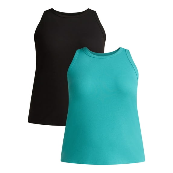 Terra & Sky Women's Plus High Neck Ribbed Tank Top, 2-Pack, Sizes 0X-5X ...