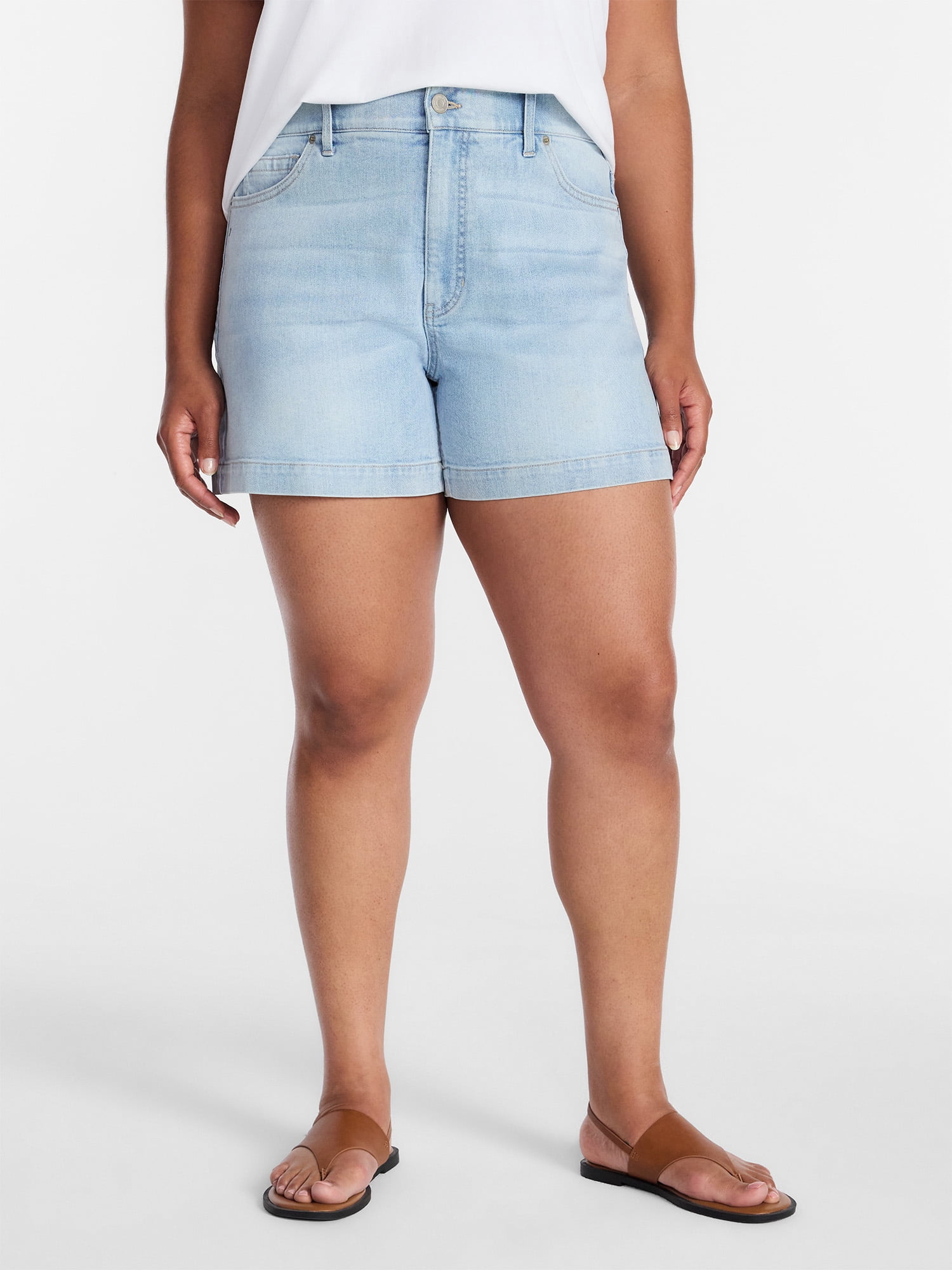 Terra & Sky Women's Plus High Rise A Line Denim Shorts, 5" Inseam ...