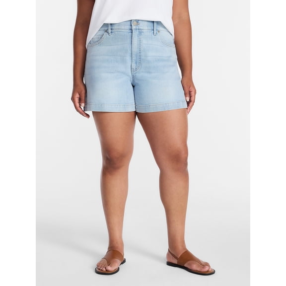 Terra & Sky Women's Plus High Rise A Line Denim Shorts, 5" Inseam ...