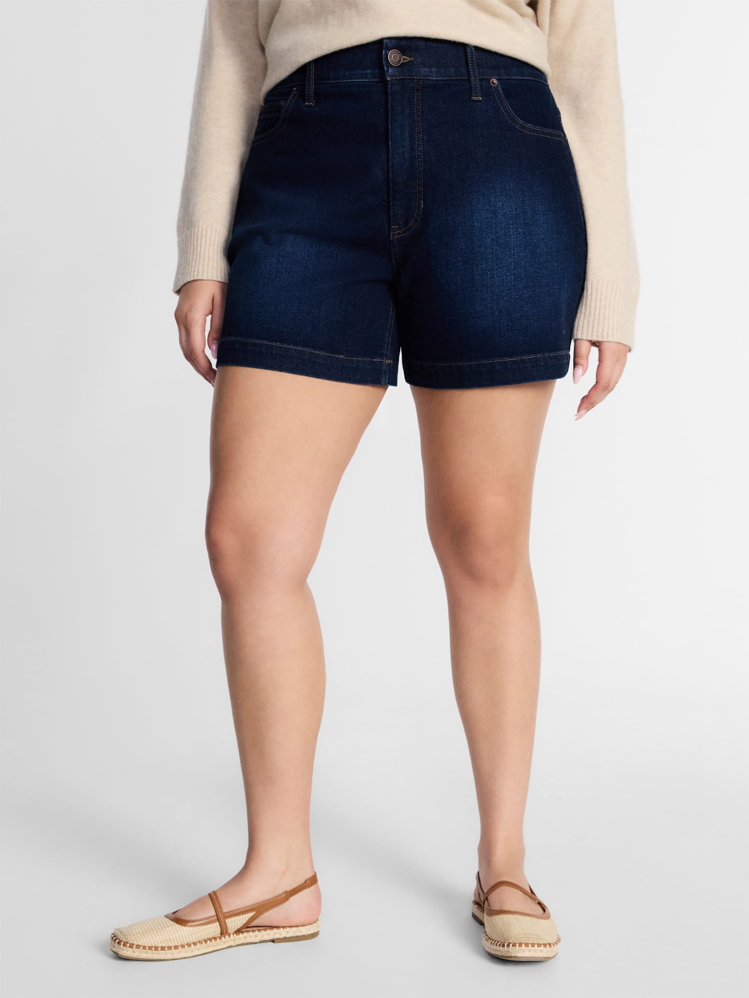 Terra & Sky Women's Plus High Rise A Line Denim Shorts, 5" Inseam ...
