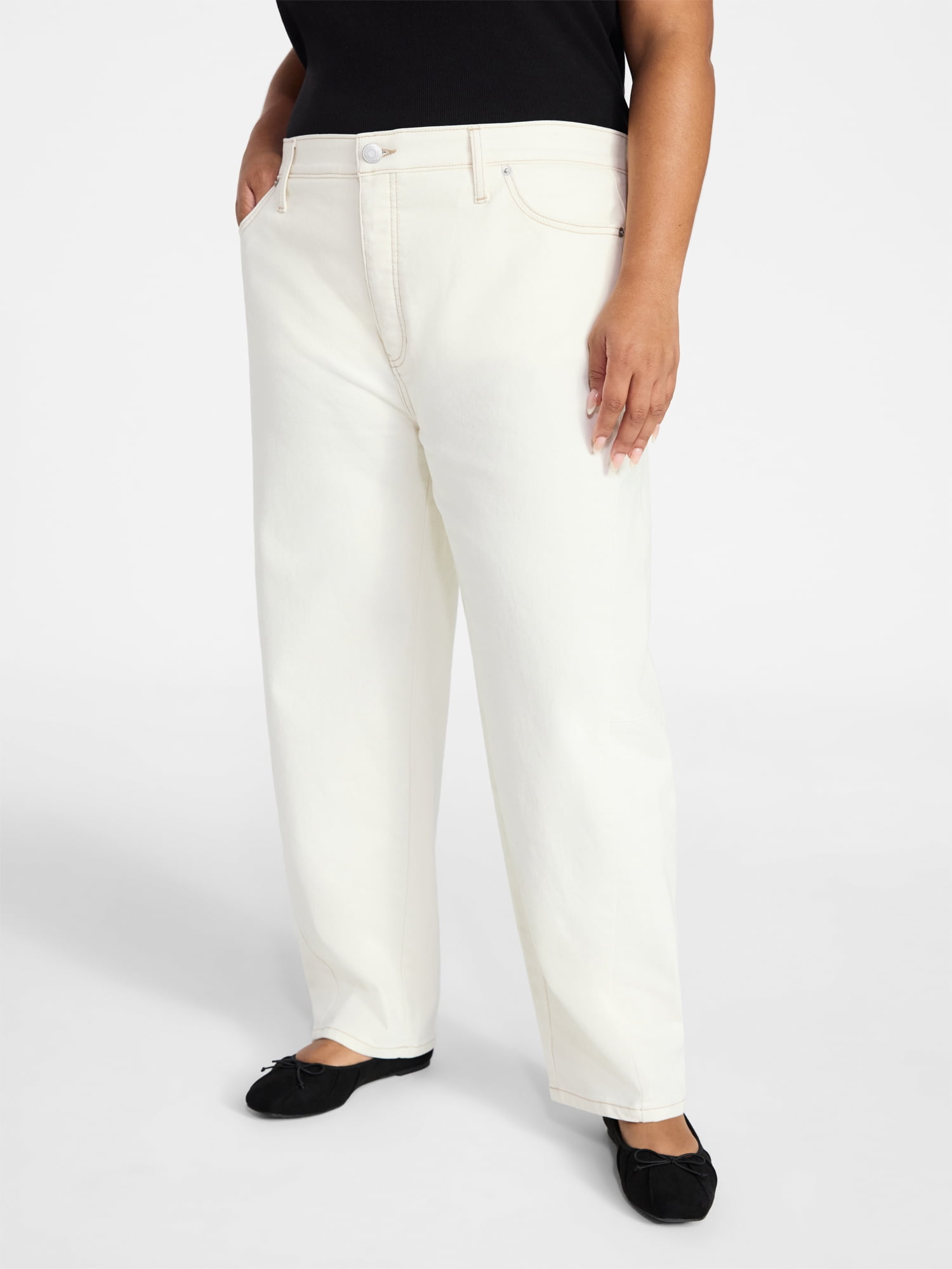 Terra & Sky Women's Plus Size High Rise Barrel Jeans, 28" Inseam, Sizes ...