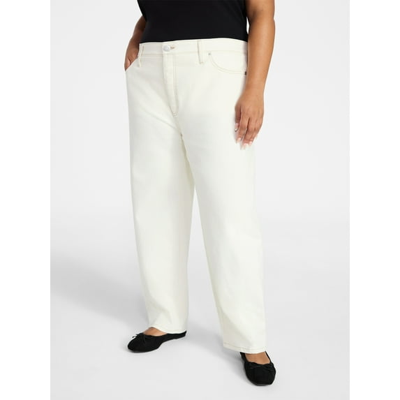 Terra & Sky Women's Plus Size High Rise Barrel Jeans, 28" Inseam, Sizes ...