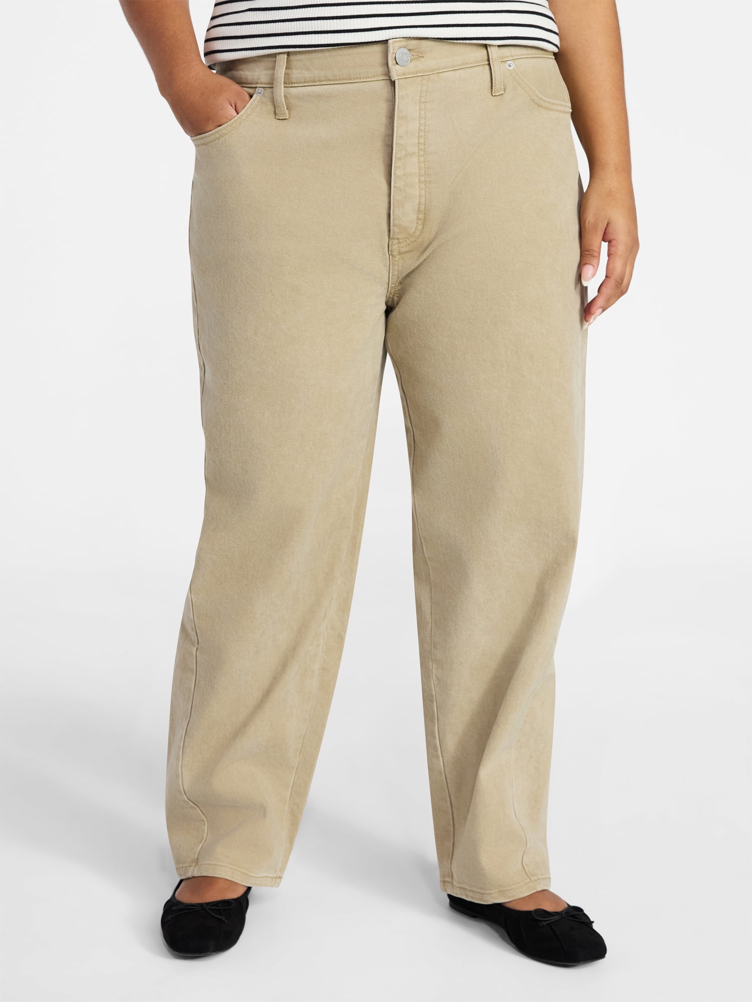 Terra & Sky Women's Plus Size High Rise Barrel Jeans, 28" Inseam, Sizes ...