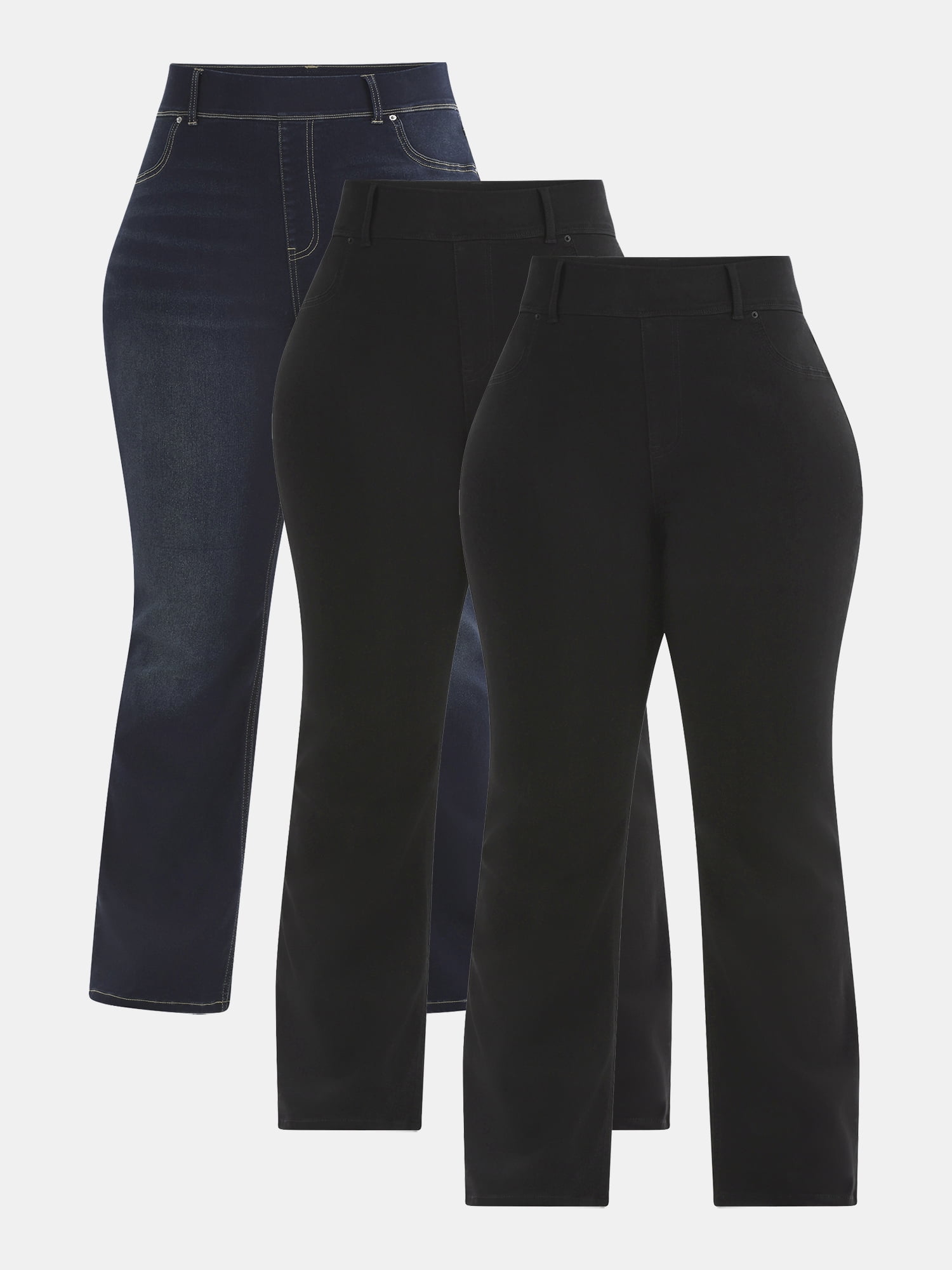 Terra & Sky Women's Plus High Rise Bootcut Jeggings, 30" Inseam, 2-Pack ...