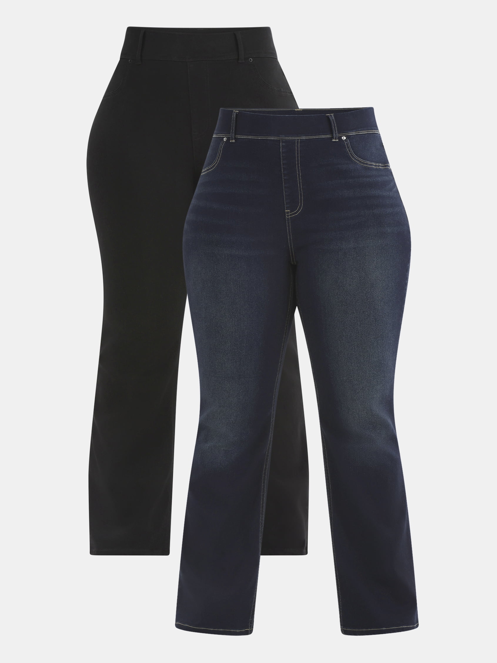 Terra & Sky Women's Plus High Rise Bootcut Jeggings, 30" Inseam, 2-Pack ...