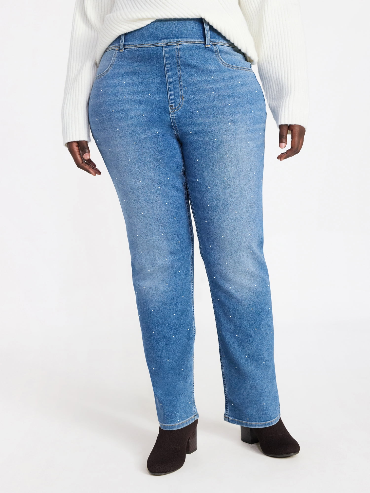 Terra & Sky Women's Plus High Rise Embellished Straight Leg Jegging, 29 ...