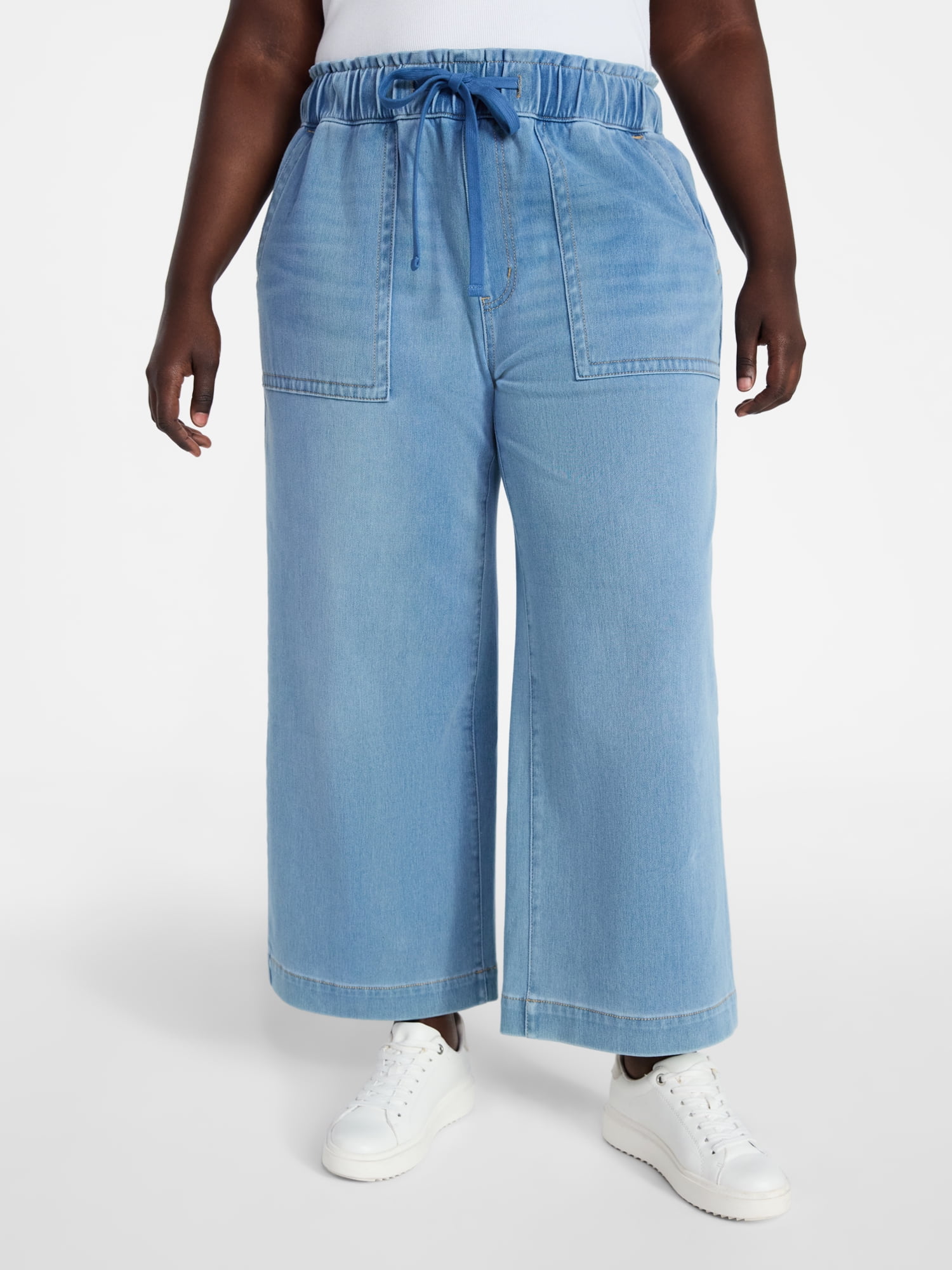 Terra & Sky Women's Plus Size High Rise Knit Denim Pants, 27" Inseam ...