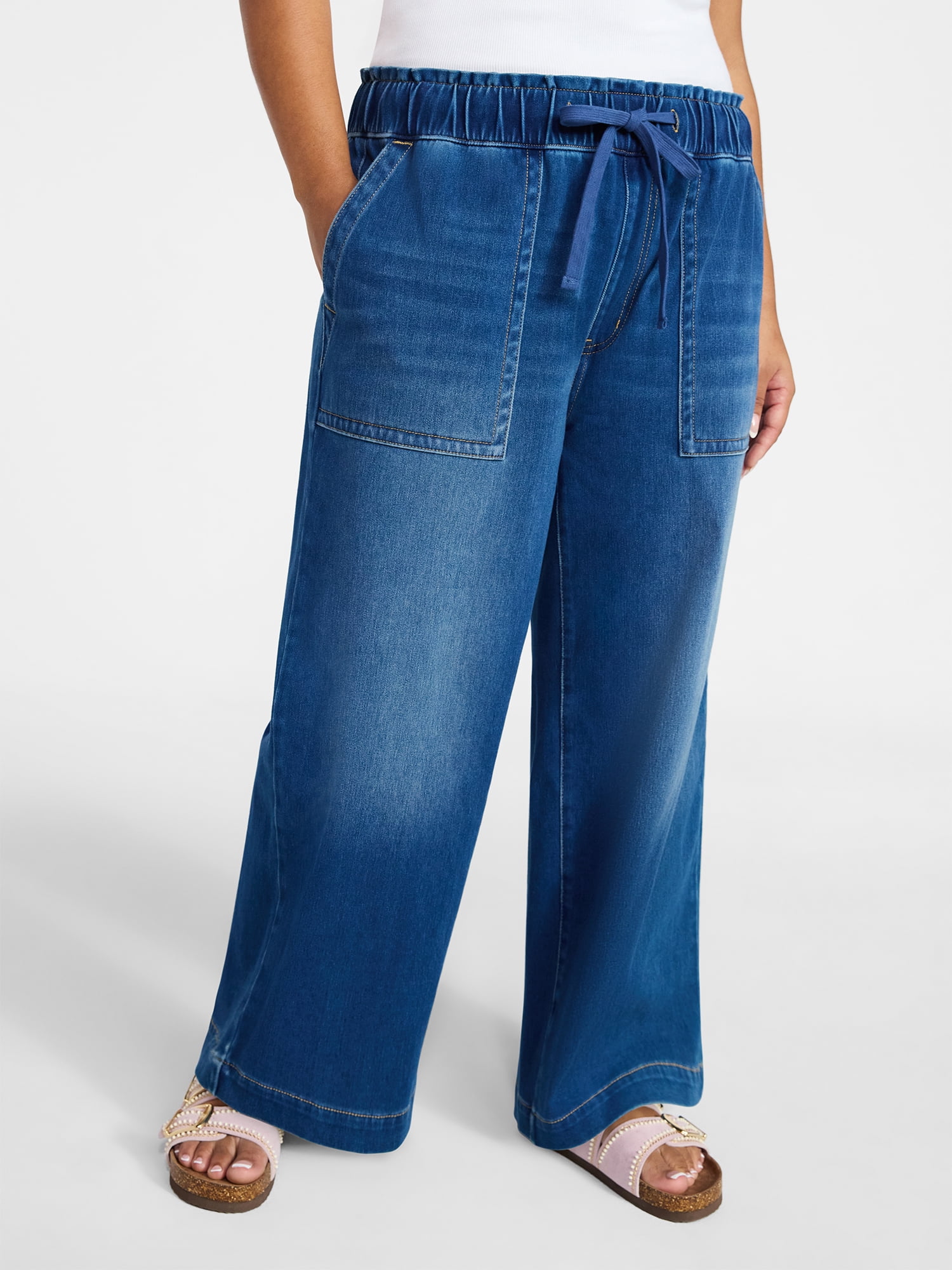 Terra & Sky Women's Plus Size High Rise Knit Denim Pants, 27" Inseam ...