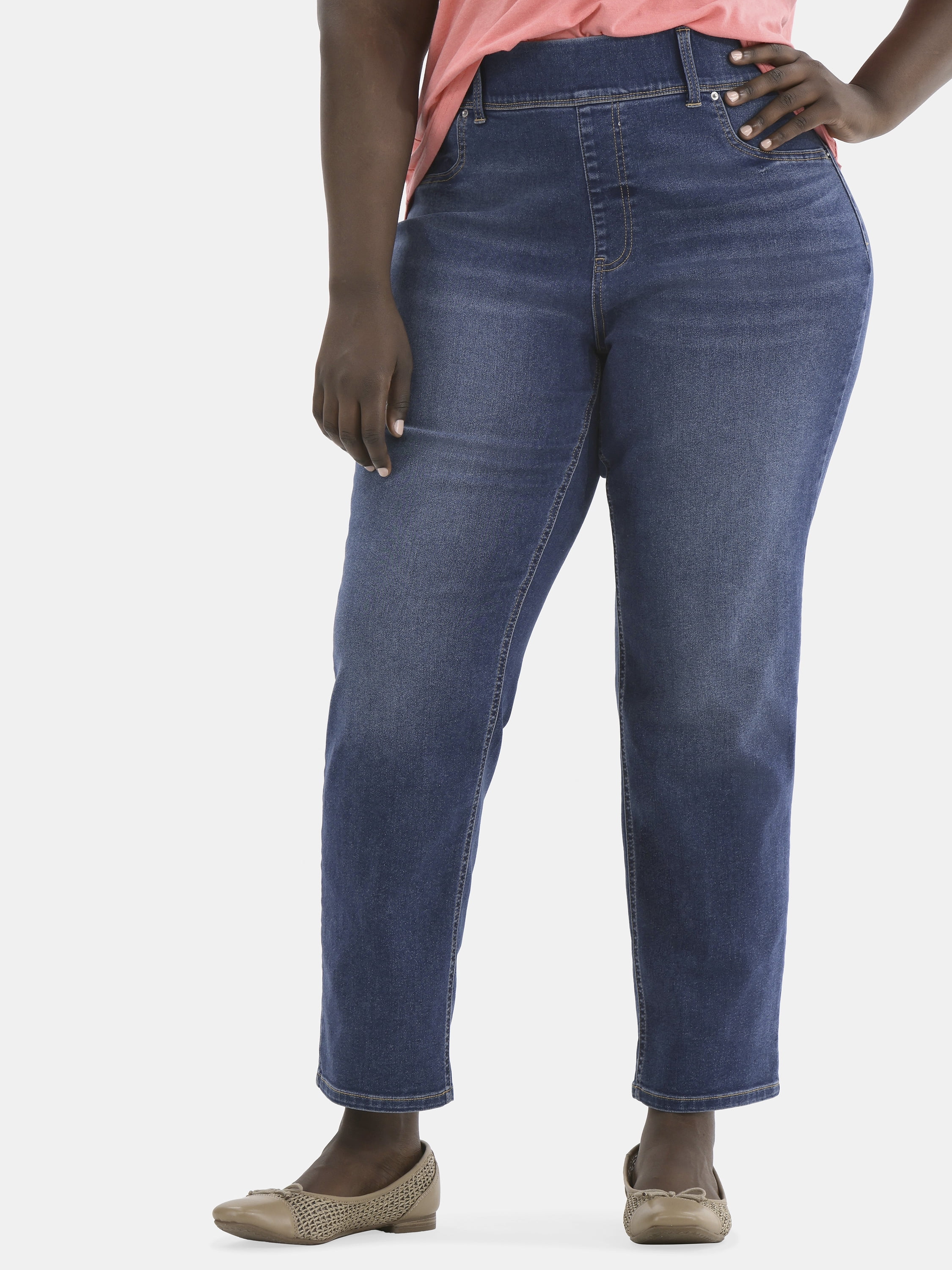 Terra & Sky Women's Plus High Rise Straight Leg Jeggings, 29" Inseam ...