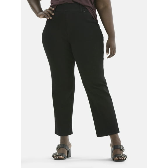 Terra & Sky Women's Plus Size High Rise Knit Denim Pants, 27" Inseam ...
