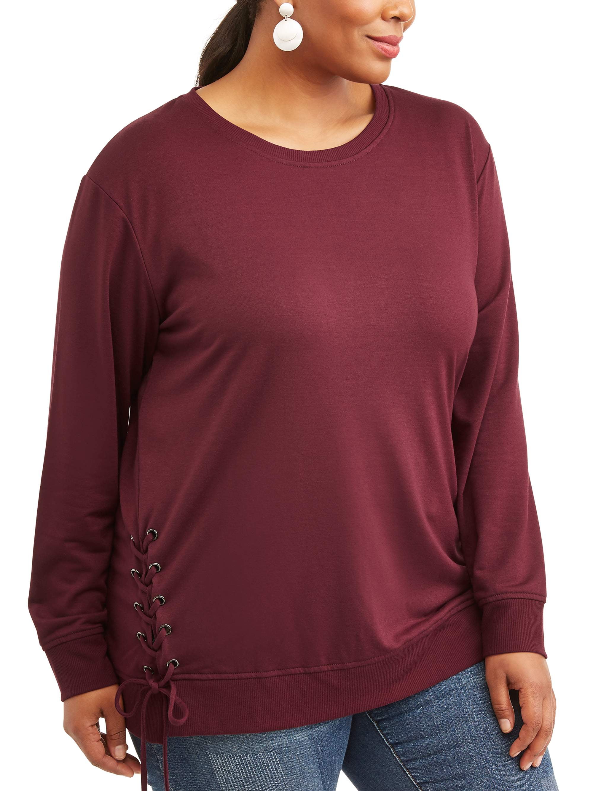 Terra & Sky Women's Plus Lace-Up Sweatshirt - Walmart.com