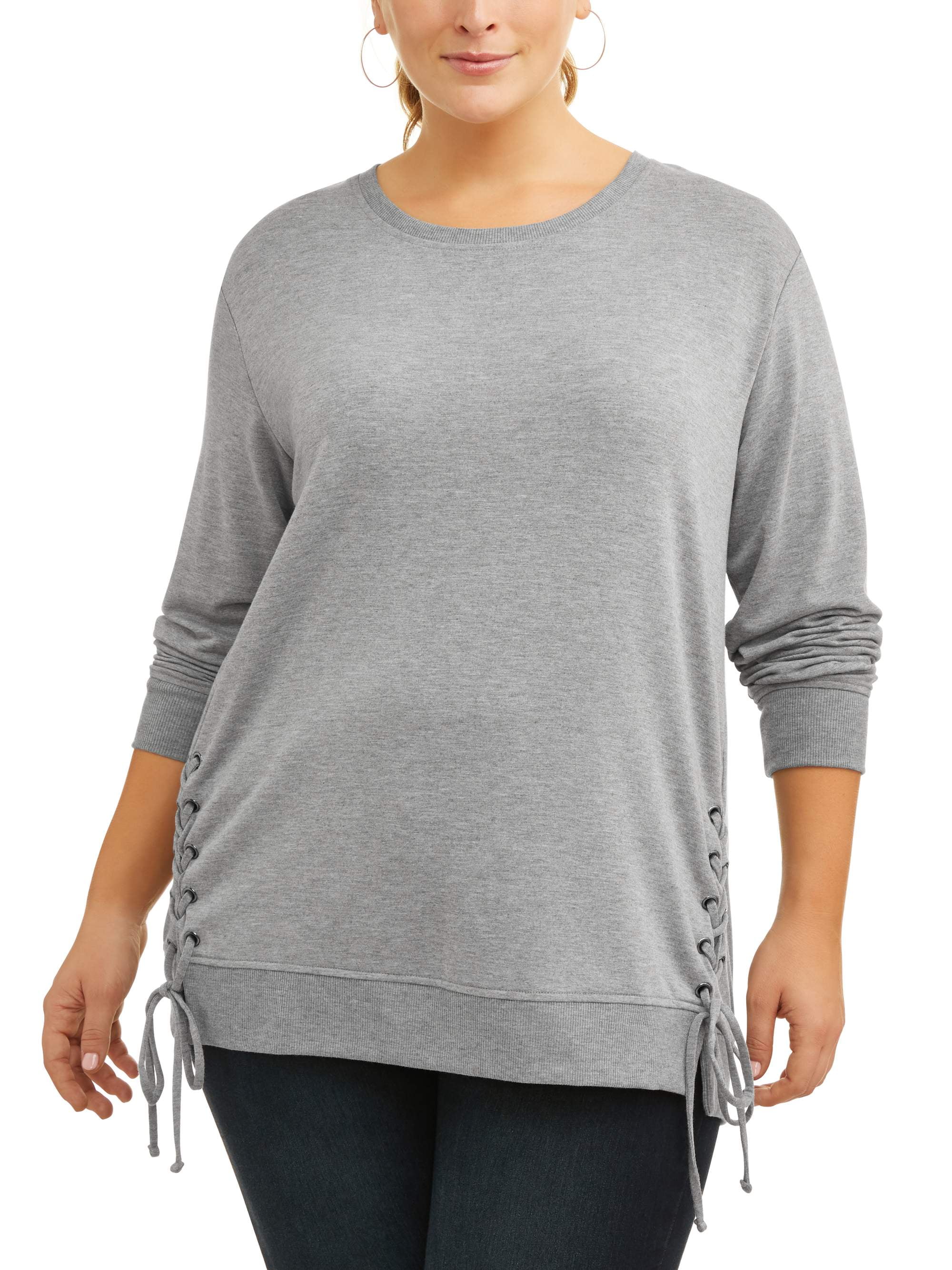 Terra & Sky Women's Plus Lace-Up Sweatshirt - Walmart.com