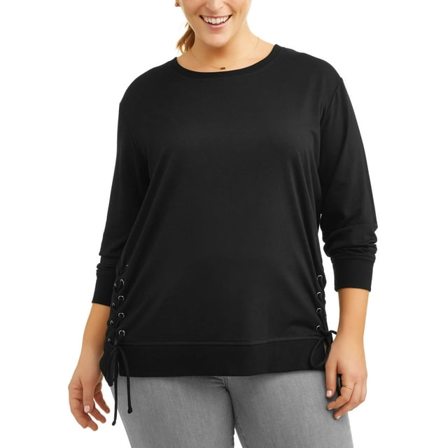 Terra & Sky Women's Plus Lace-Up Sweatshirt - Walmart.com