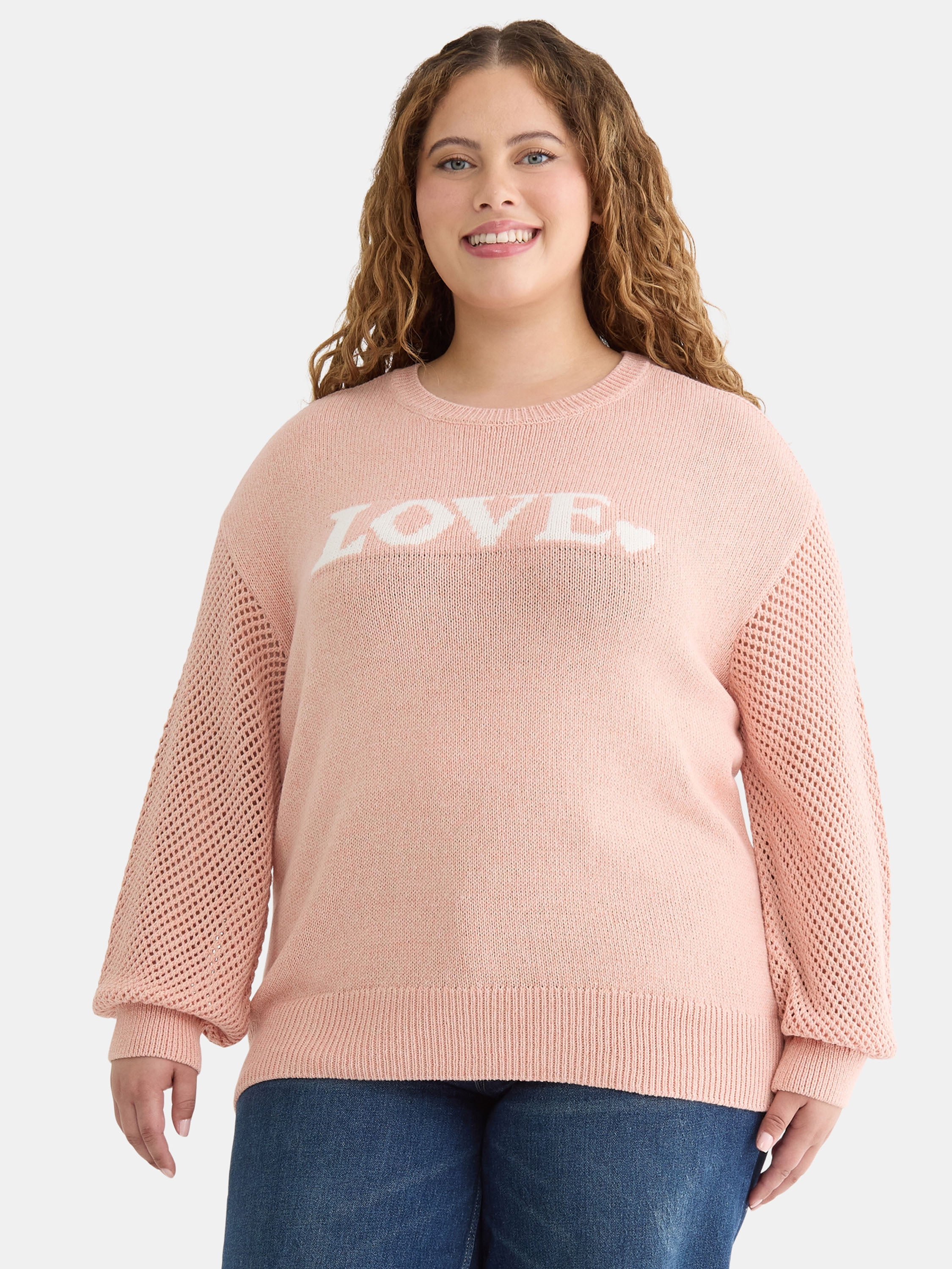 Terra & Sky Women's Plus Printed Pullover Sweater with Long-Sleeves ...