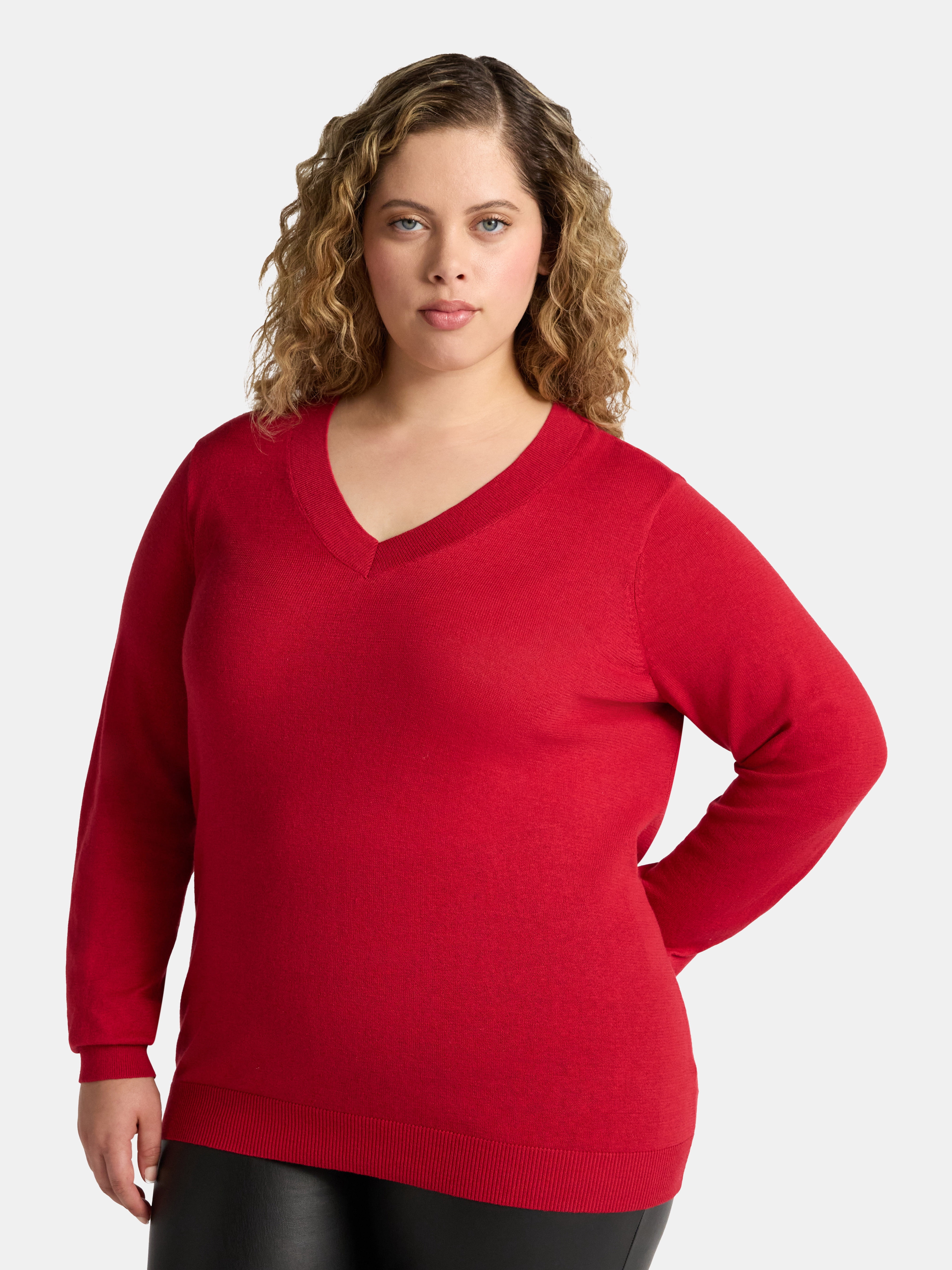 Terra & Sky Women's Plus V-Neck Fine Gauge Pullover Sweater ...