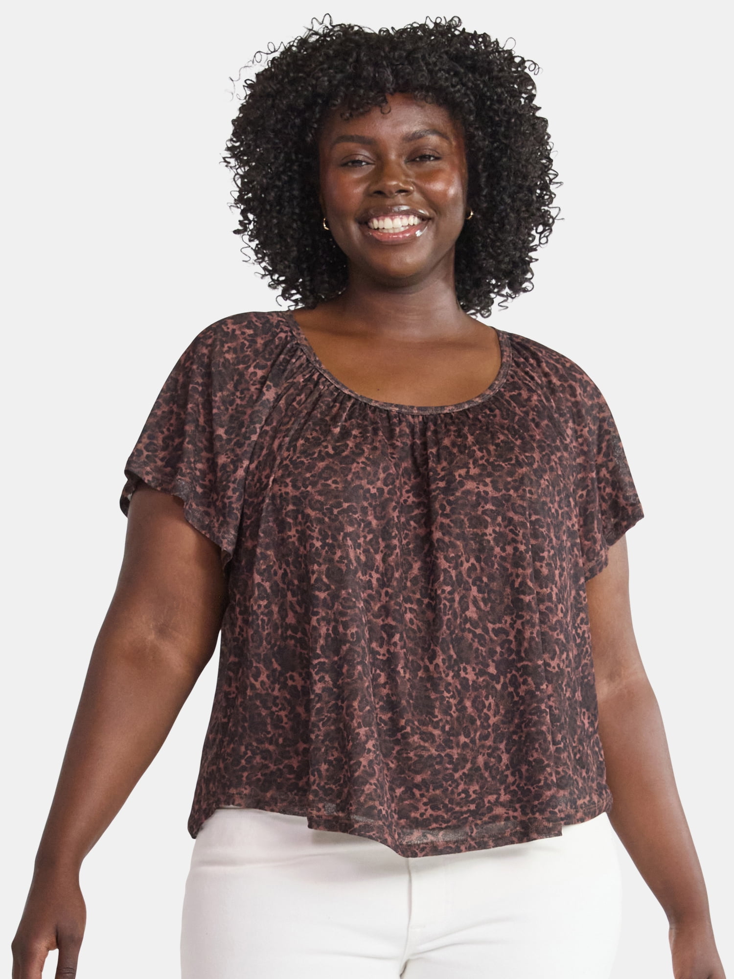 Terra & Sky Women's Plus Size Crepe Mesh Top with Flutter Sleeves, Sizes 0X-5X - Walmart.com