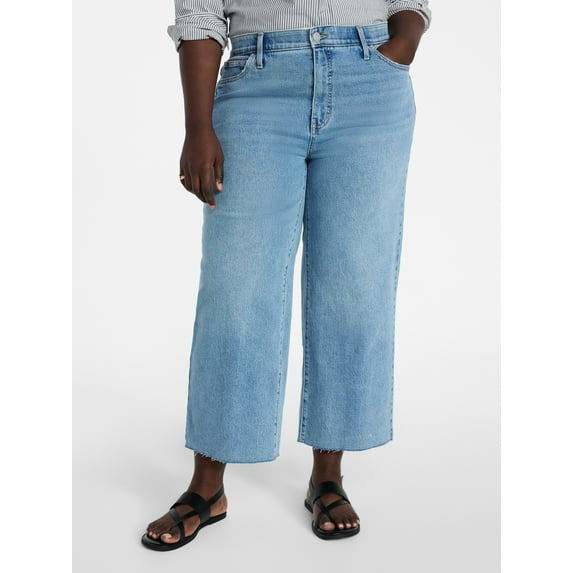 Terra & Sky Women's Plus Size Mid Rise Wide Leg Ankle Cut Hem Jeans, 26 ...