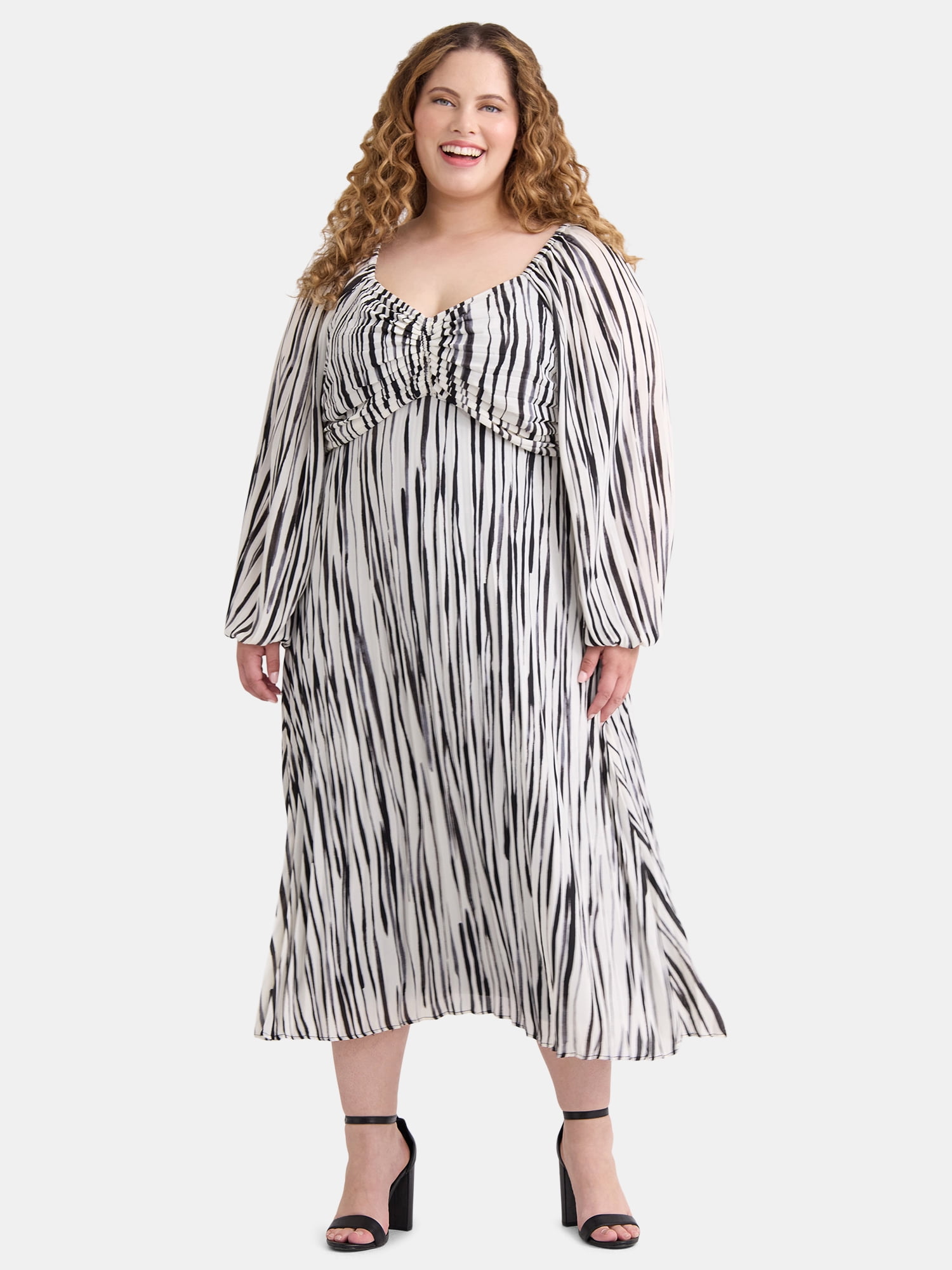 Terra & Sky Plus Size Pleated Midi Dress Neckline - Walmart.com