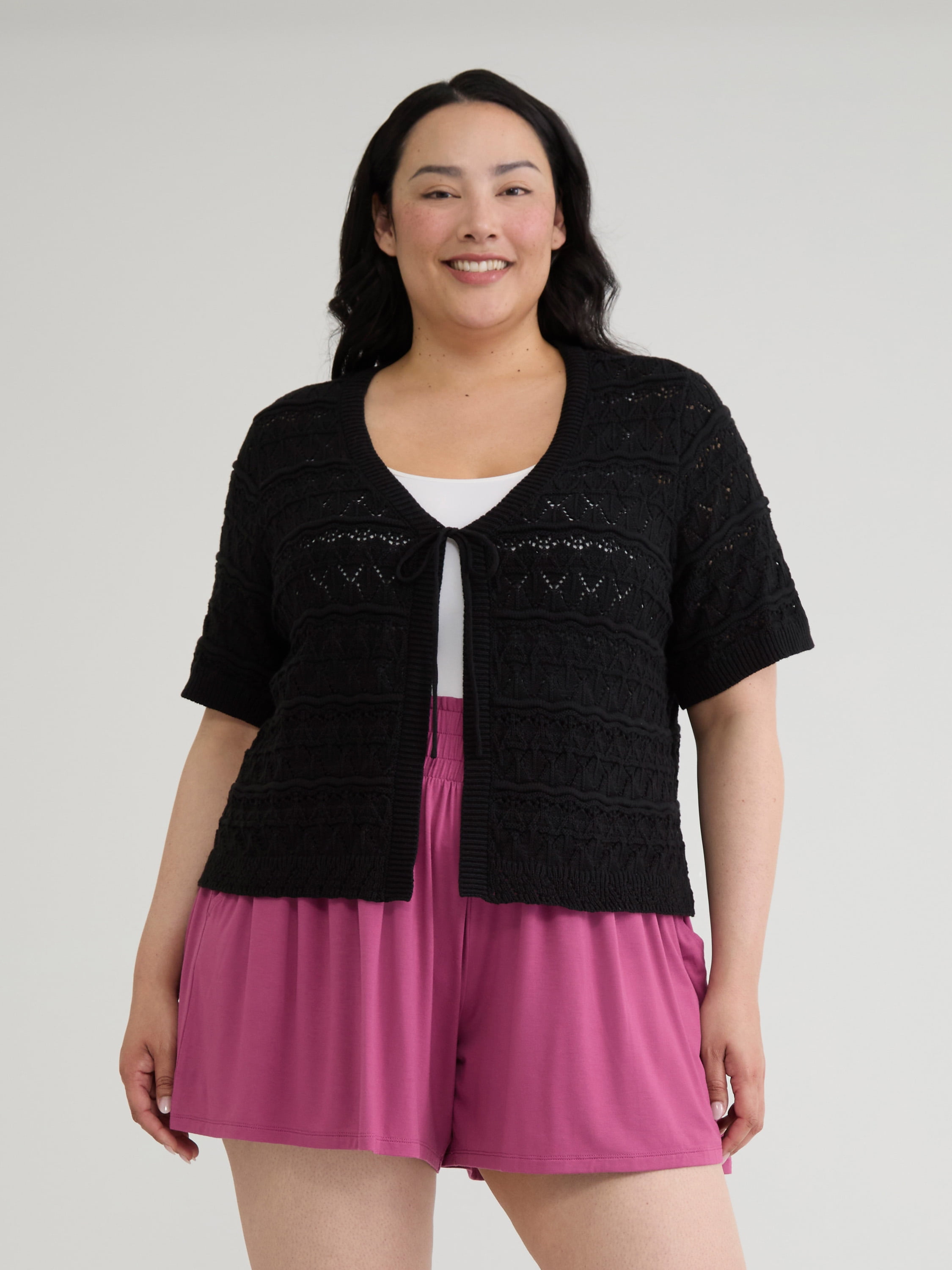 Terra & Sky Women's Plus Size Open Front Pointelle Cardigan Sizes 0X-5X ...