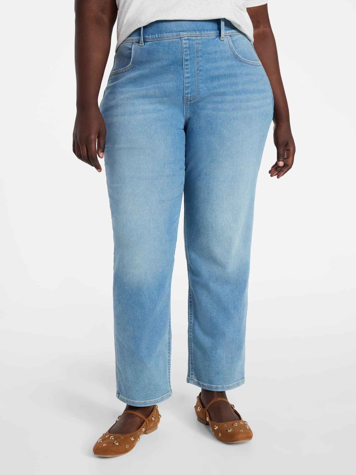 Terra & Sky Women's Plus Size Pull On High Rise Straight Leg Jeggings ...