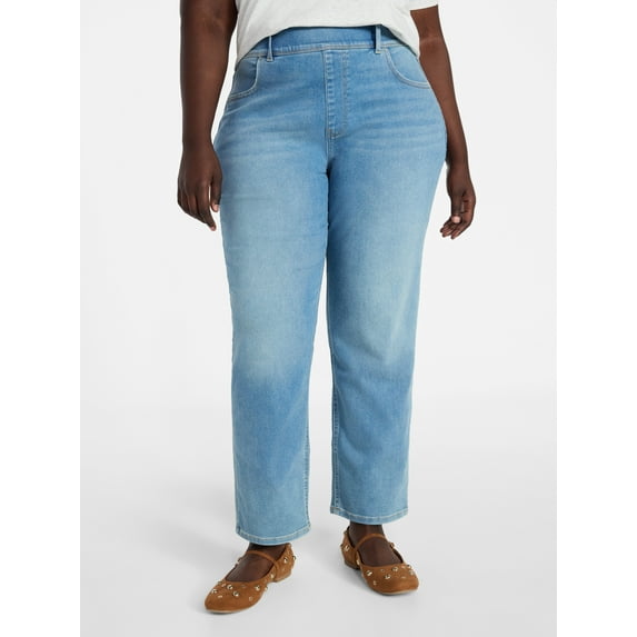 Terra & Sky Women's Plus Size Pull On High Rise Straight Leg Jeggings ...