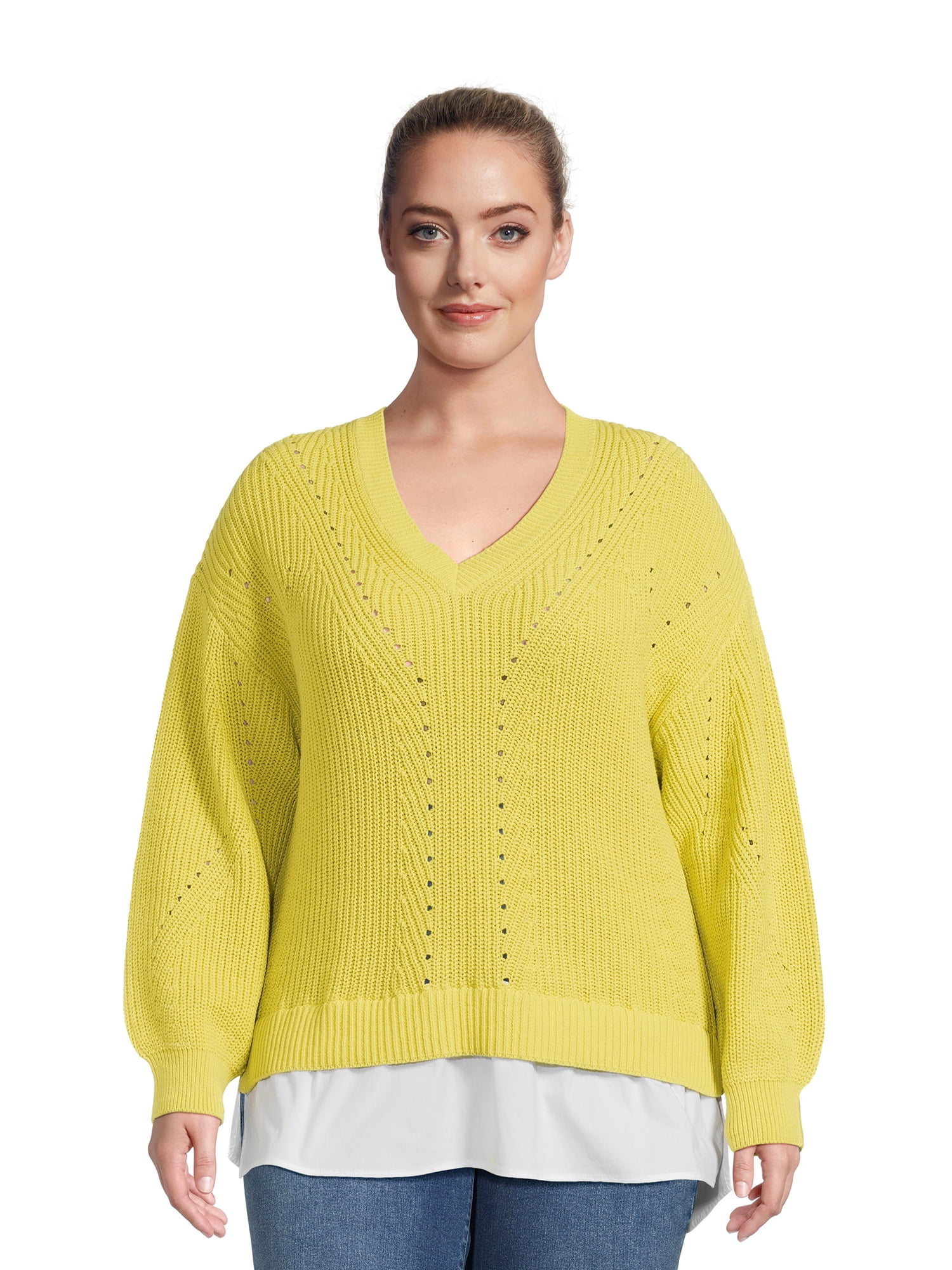 Terra & Sky Women's Plus Shaker Knit Layered Sweater, Sizes 1X-5X ...