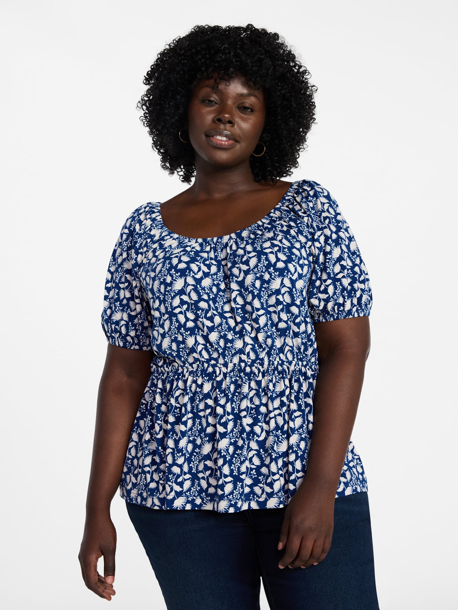 Terra & Sky Women's Peplum Top with Short Puff Sleeves, Sizes 0X-5X ...