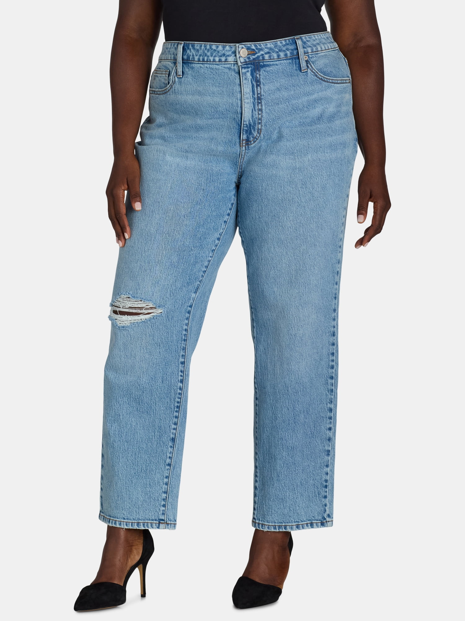 Terra & Sky Women's Plus High Rise Relaxed Straight Leg Jeans, 30 ...