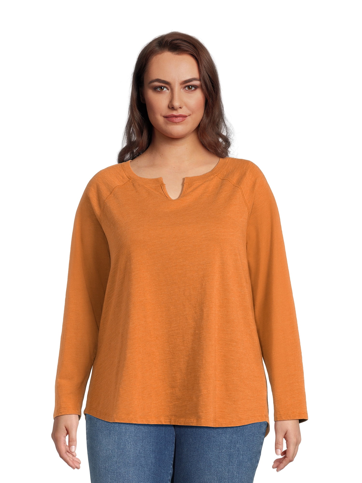Terra and Sky Solid Print Polyester, Pullover Long Sleeve Top (Women's ...