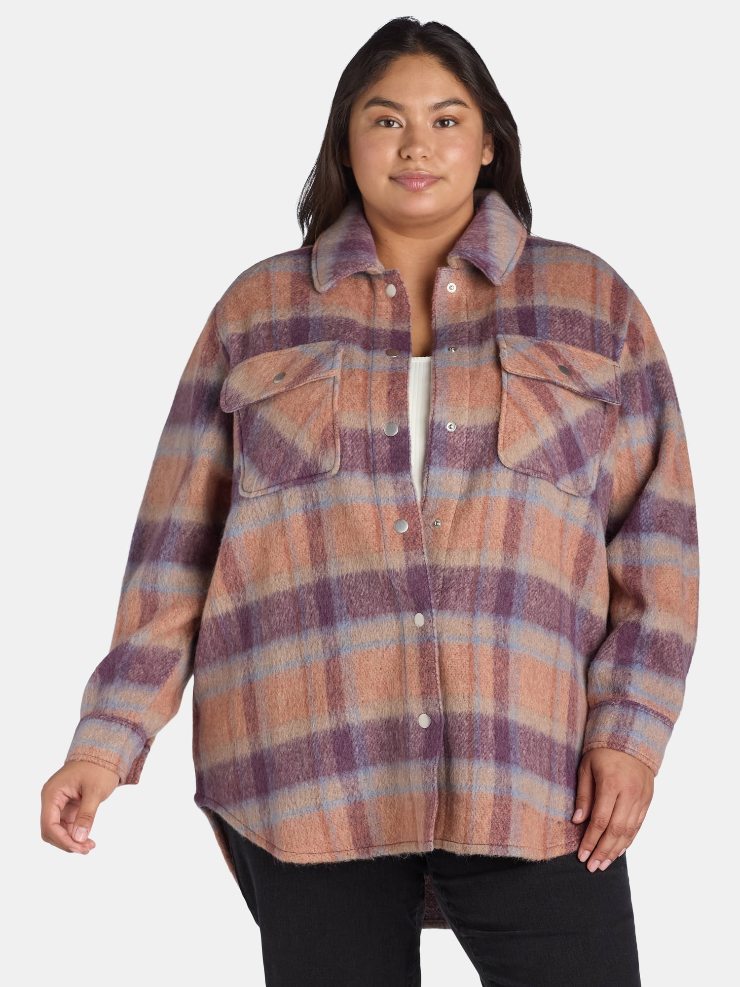 Terra & Sky Plus Size Plaid Shacket - women's Down - Walmart.com