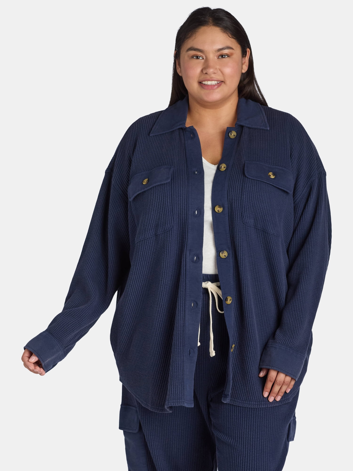 Terra & Sky Plus Size Waffle Knit Shacket - women's - Walmart.com