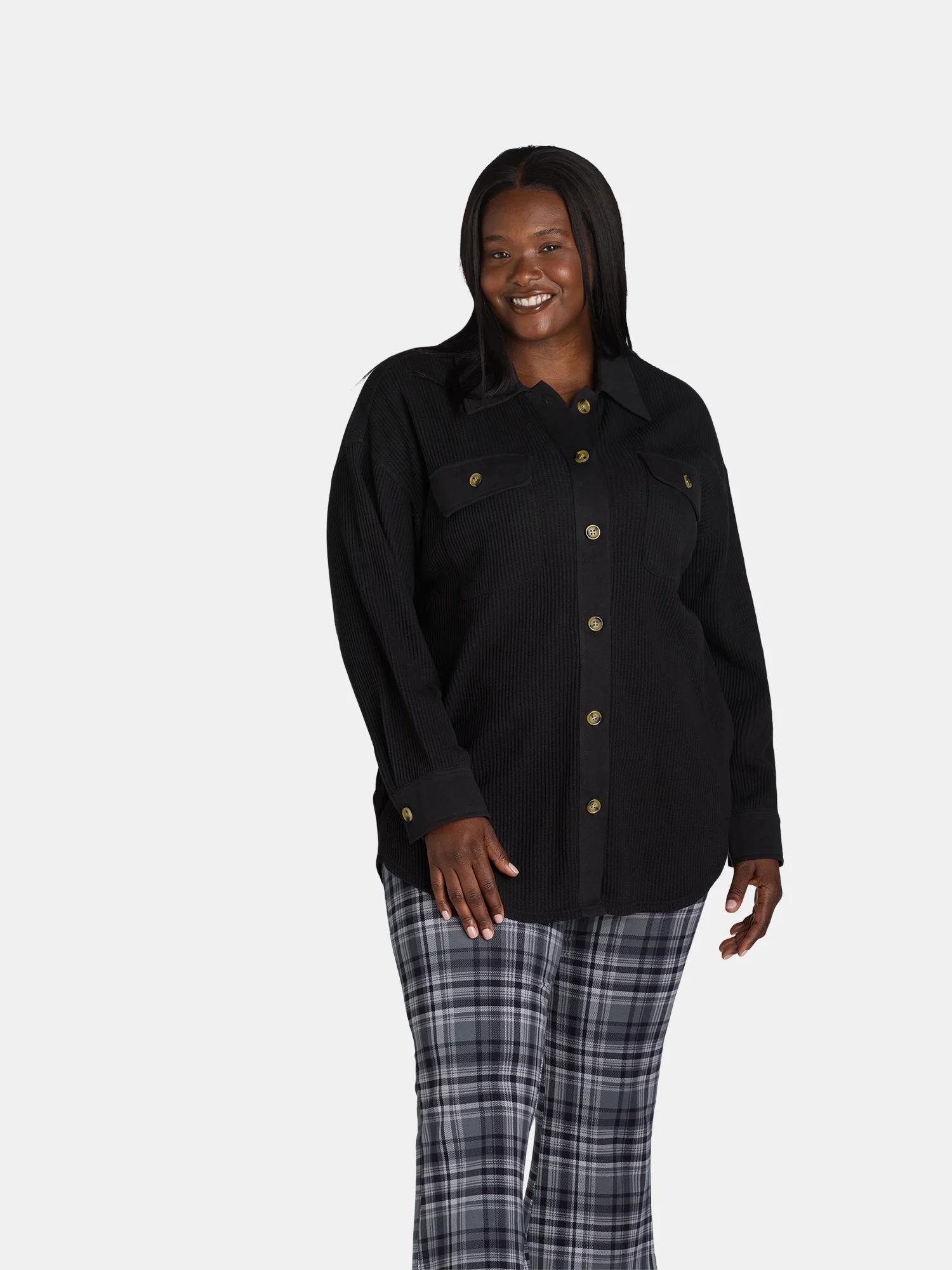 Terra & Sky women's Plus Size Waffle Knit Shacket - Walmart.com