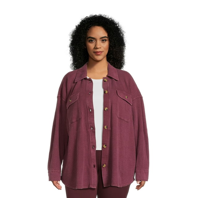 Terra & Sky Women's Plus Size Button Down Waffle Knit Shacket - Walmart.com