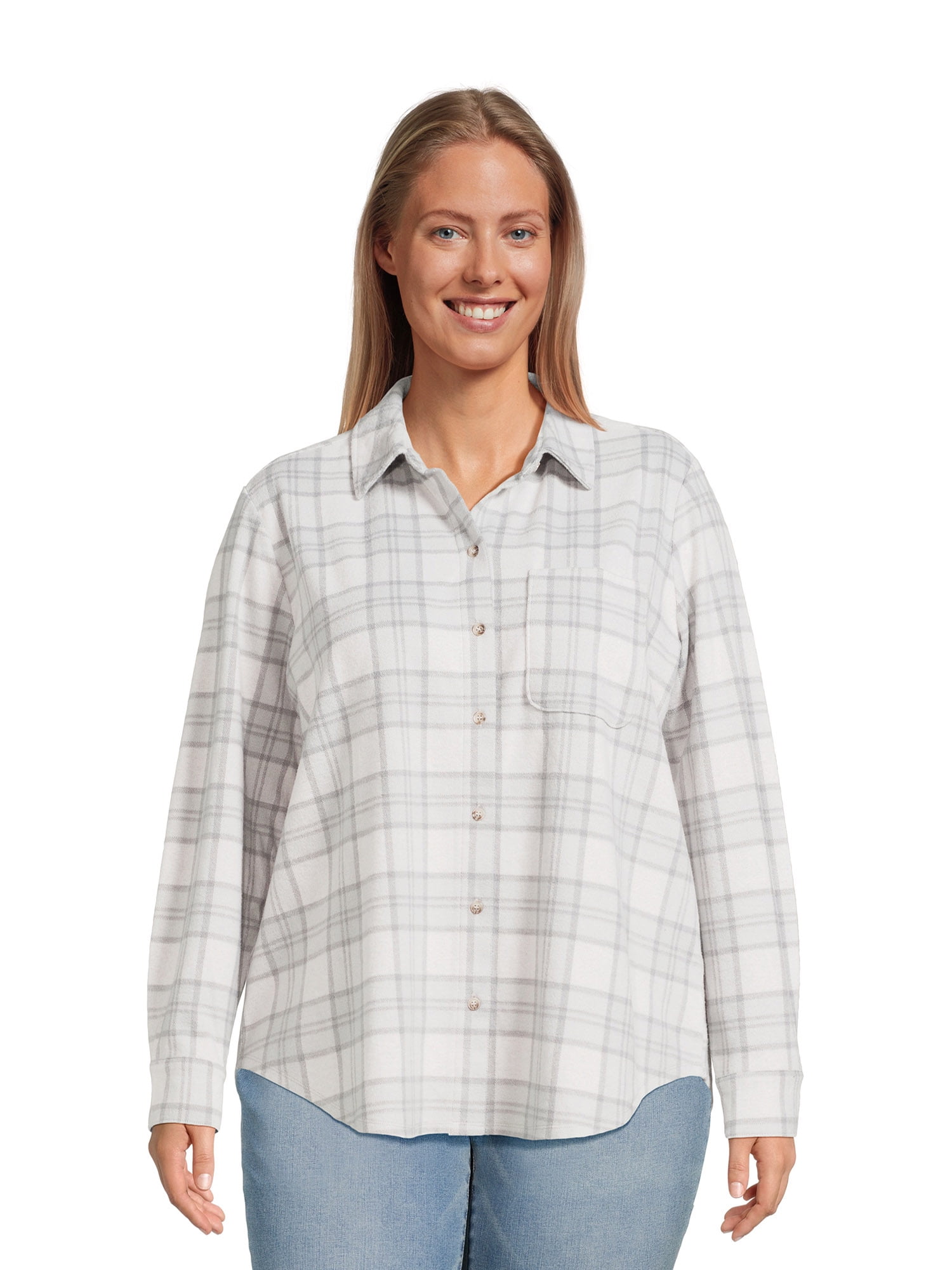 Terra & Sky Women's Plus Size Button Front Knit Shirt - Walmart.com