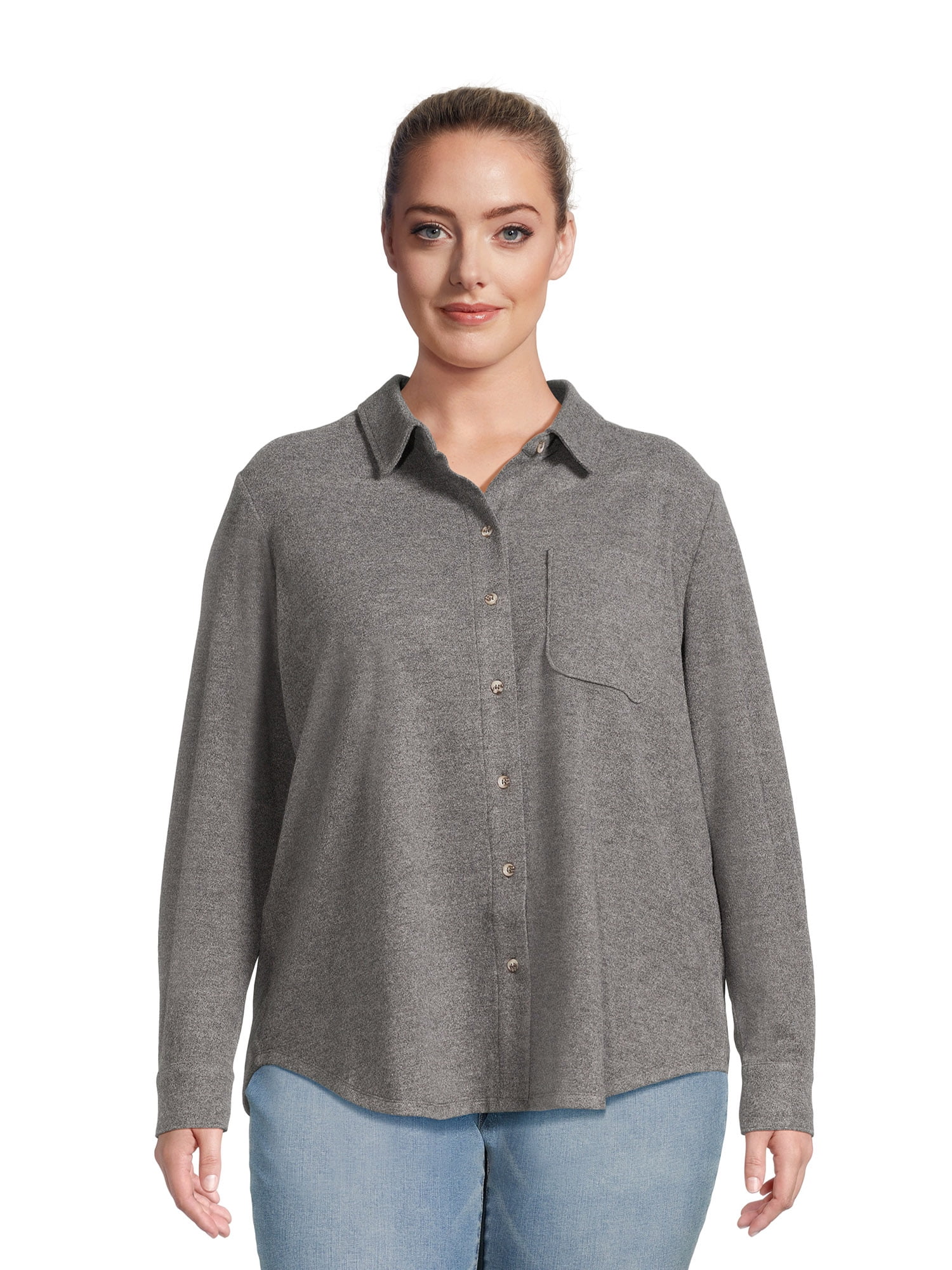 Terra & Sky Women's Plus Size Button Front Knit Shirt - Walmart.com