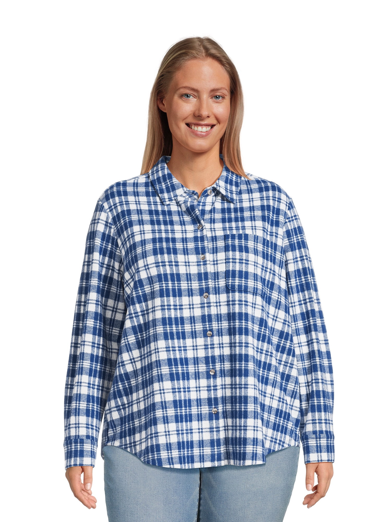 Terra & Sky Women's Plus Size Button Front Knit Shirt - Walmart.com