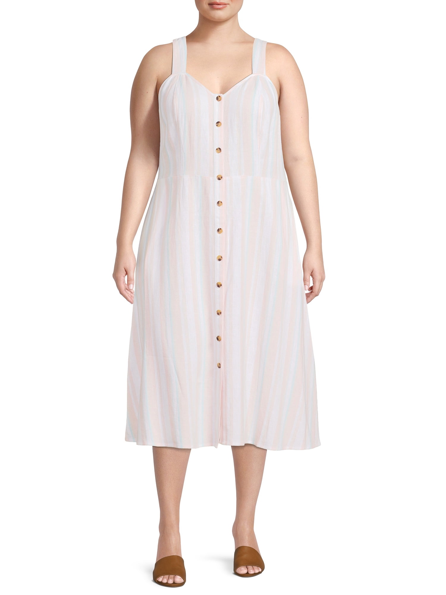 Terra & Sky Women's Plus Size Button Front Tank Dress - Walmart.com