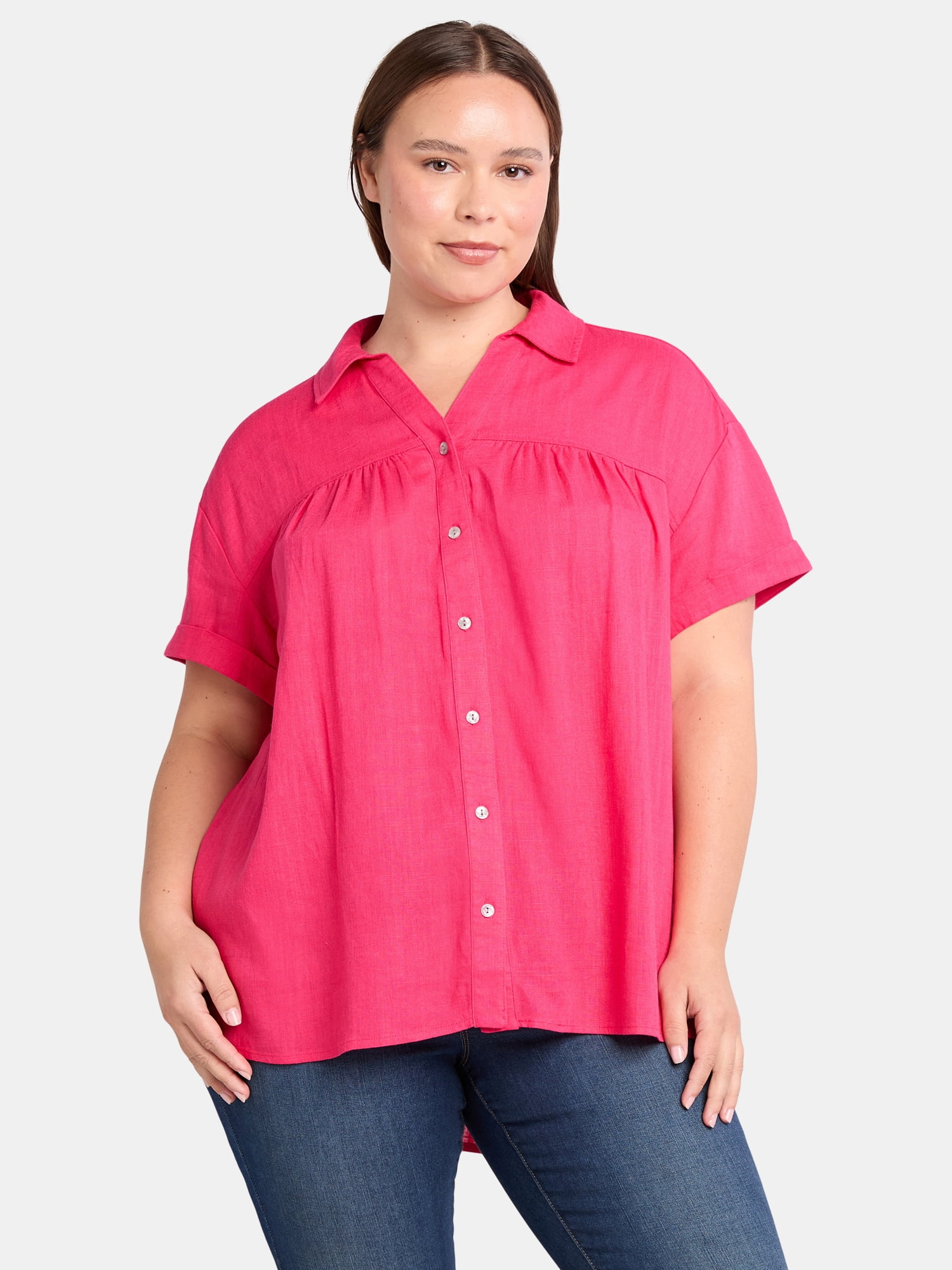 Terra & Sky Women's Plus Size Camp Shirt, 0X-5X - Walmart.com