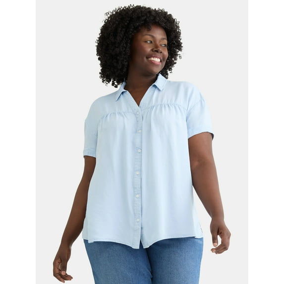 Terra & Sky Women's Plus Size Camp Shirt with Short Sleeves, Sizes, 0X ...