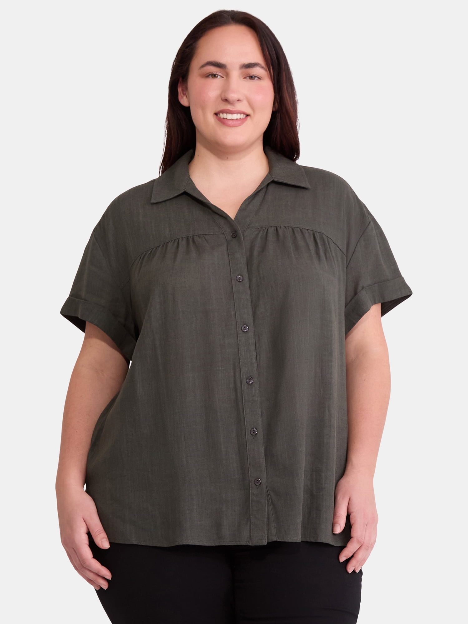 Terra & Sky Women's Plus Size Camp Shirt with Short Sleeves, Sizes, 0X-4X - Walmart.com