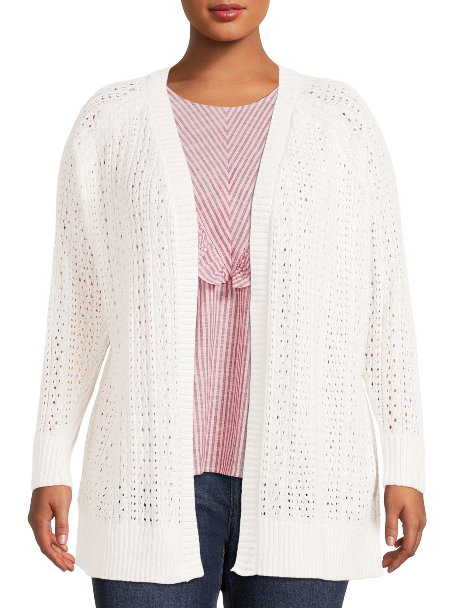 Terra & Sky Women's Plus Size Chenille Pointelle Cardigan Sweater ...