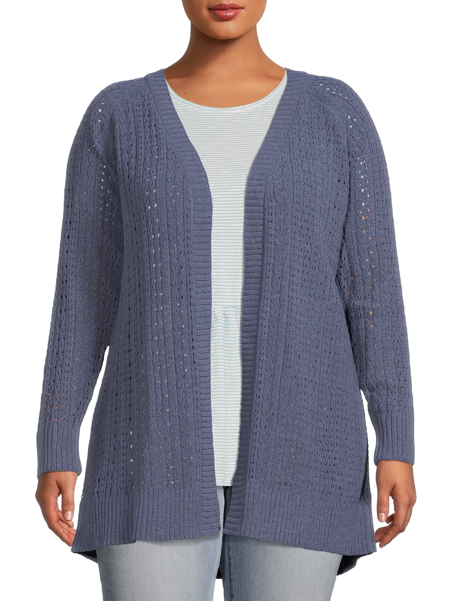Terra & Sky Women's Plus Size Chenille Pointelle Cardigan Sweater ...