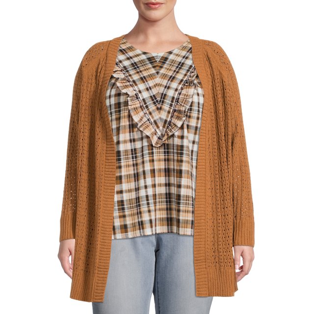 Terra & Sky Women's Plus Size Chenille Pointelle Cardigan Sweater ...
