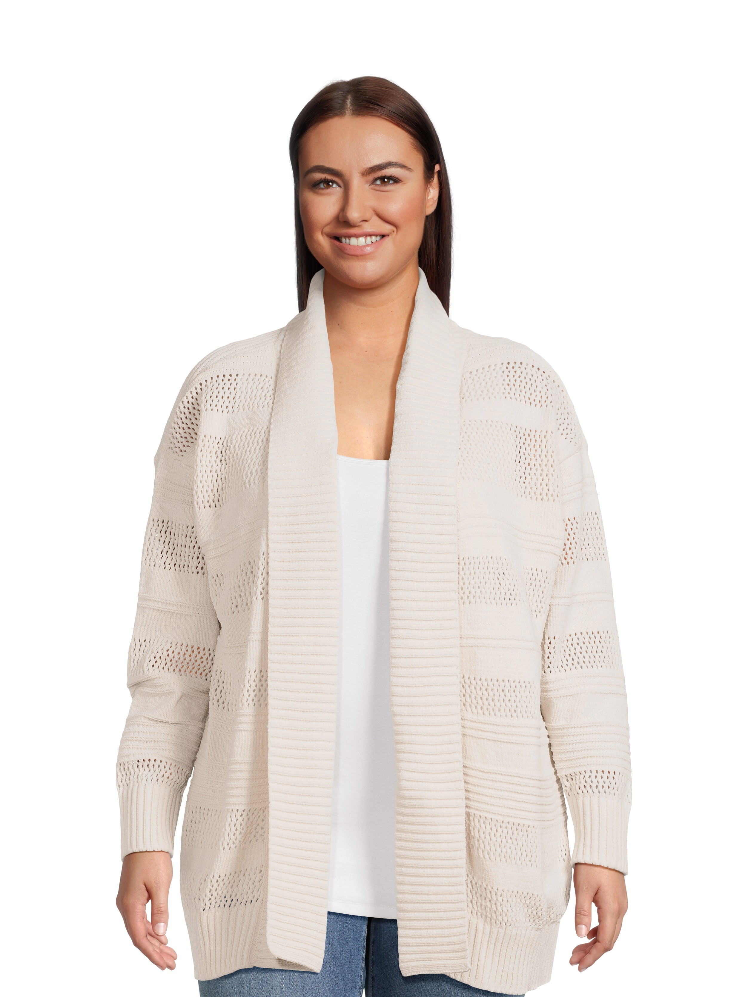Terra & Sky Women's Plus Size Chenille Knit Cardigan Sweater Shawl ...