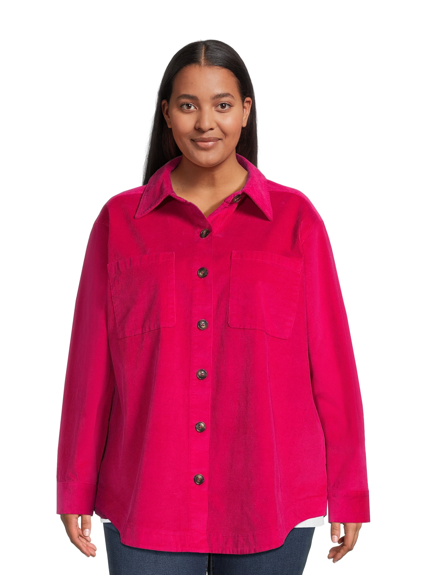 Terra & Sky Women's Plus Size Corduroy Utility Shacket - Walmart.com