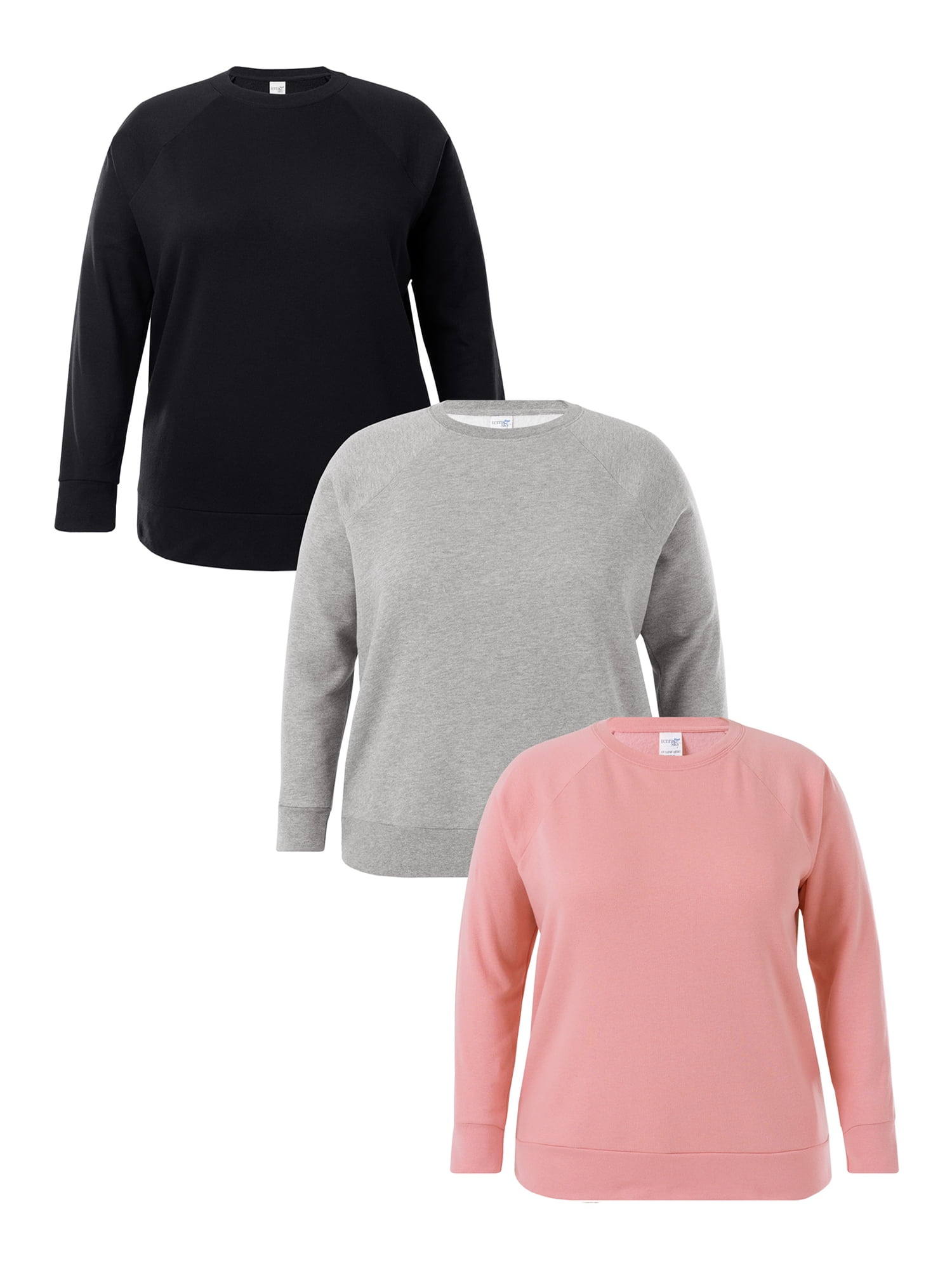 Terra & Sky Women's Plus Size Cotton Blend Fleece Sweatshirt, 3-Pack ...